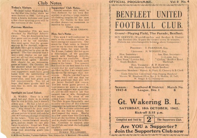 Benfleet United Football Club | Football | Benfleet Community Archive